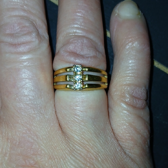 Jewelry | Vintage Avon Gold Plated Triple Band Ring With Clear Stones ...